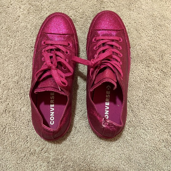 Converse | Shoes | Converse Chuck Taylor All Star Low Dark Pink Glitter ...